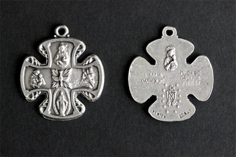 4 Way Medal Necklace. Catholic Necklace. Four Way Medal Charm Necklace ...