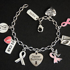 Cancer Bracelet. Cancer Survivor Charm Bracelet. Hope Bracelet. Breast ...