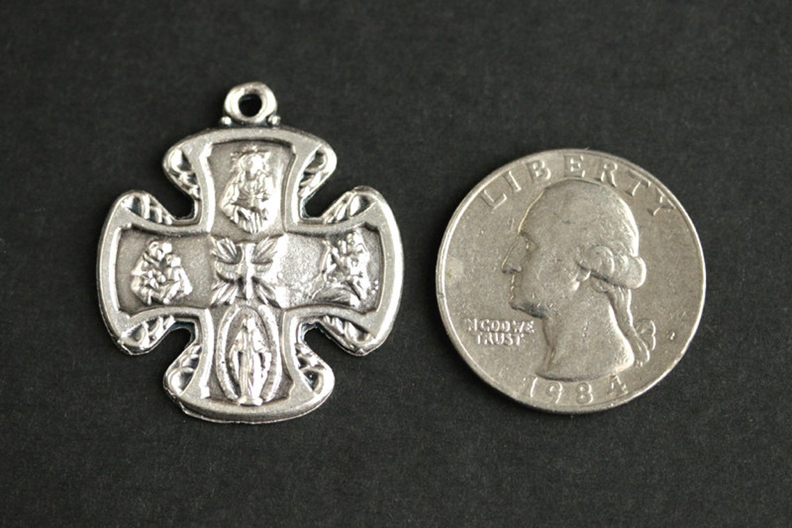 4 Way Medal Necklace. Catholic Necklace. Four Way Medal Charm Necklace ...