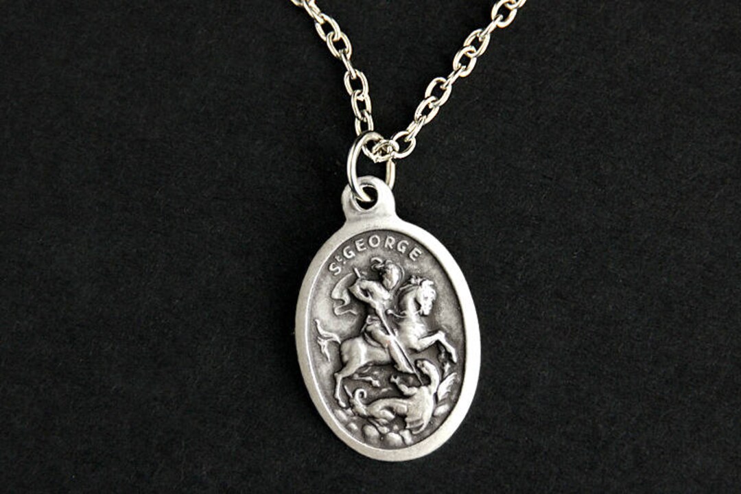 Saint George Necklace. Catholic Saint Necklace. St George Medal ...