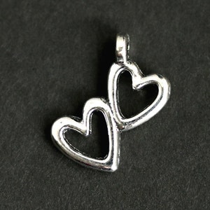 Double Heart Charm. Add-on Charm for Bracelet Charm or Necklace Charm ...