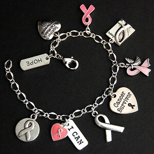 Cancer Bracelet. Cancer Survivor Charm Bracelet. Hope Bracelet. Breast ...