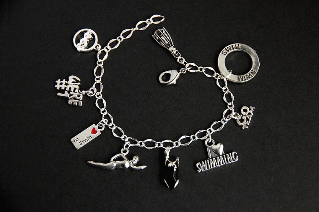 Swimming Bracelet. Swimmer Charm Bracelet. Swim Lover Sports Bracelet ...