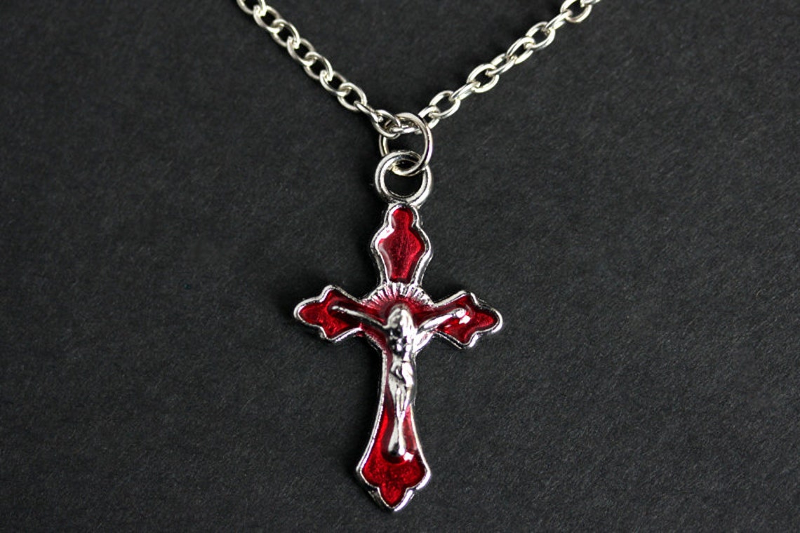 Red Cross Necklace. Christian Necklace. Red Enamel Crucifix | Etsy