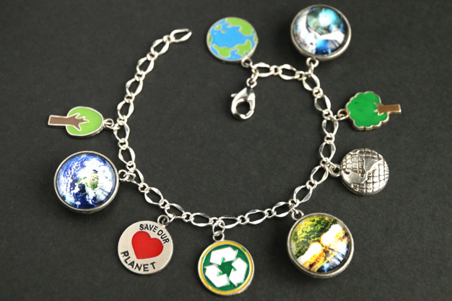 Save the Planet Bracelet. Earth Day Charm Bracelet. Recycle Bracelet ...