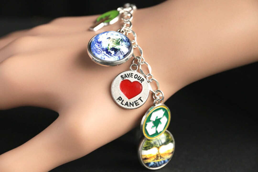 Save the Planet Bracelet. Earth Day Charm Bracelet. Recycle Bracelet ...