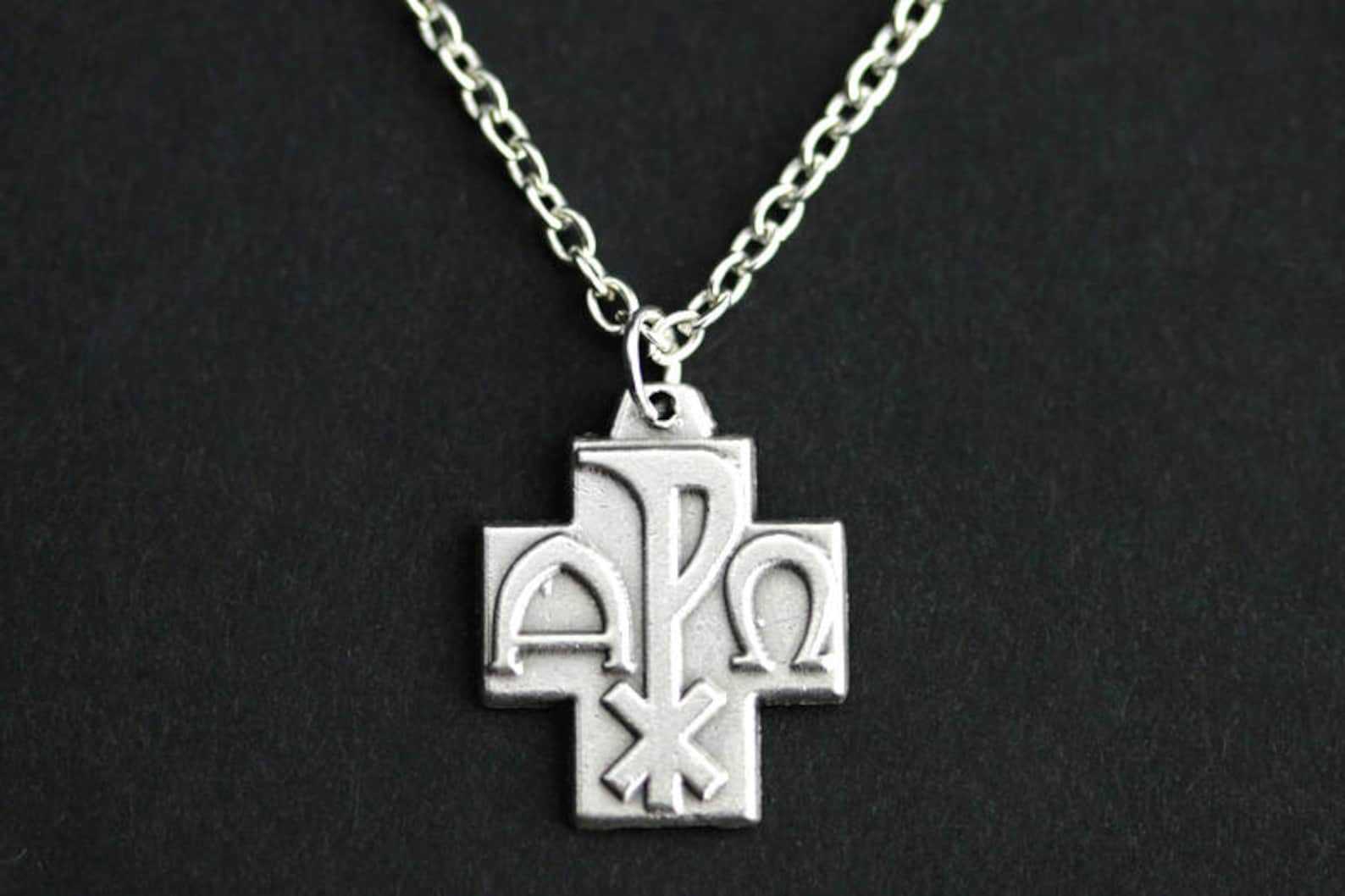 Alpha Omega Necklace. Catholic Necklace. Alpha Omega Medal - Etsy