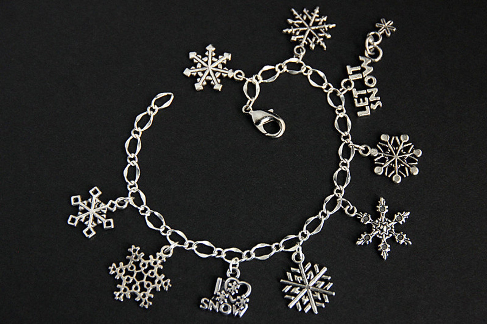 Snowflake Bracelet. Snow Flake Charm Bracelet. Snow Bracelet. Winter ...