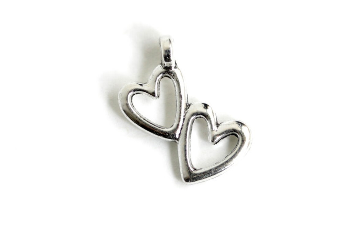 Double Heart Charm. Add-on Charm for Bracelet Charm or Necklace Charm ...
