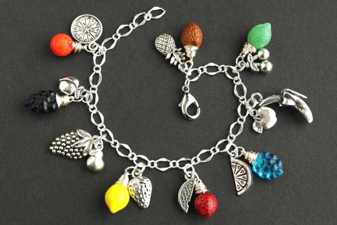 Fruits and Berries Bracelet. Charm Bracelet. Produce Bracelet. Food ...