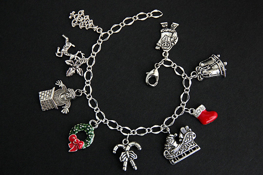 Holiday Bracelet. Christmas Charm Bracelet. Christmas Bracelet. Silver ...