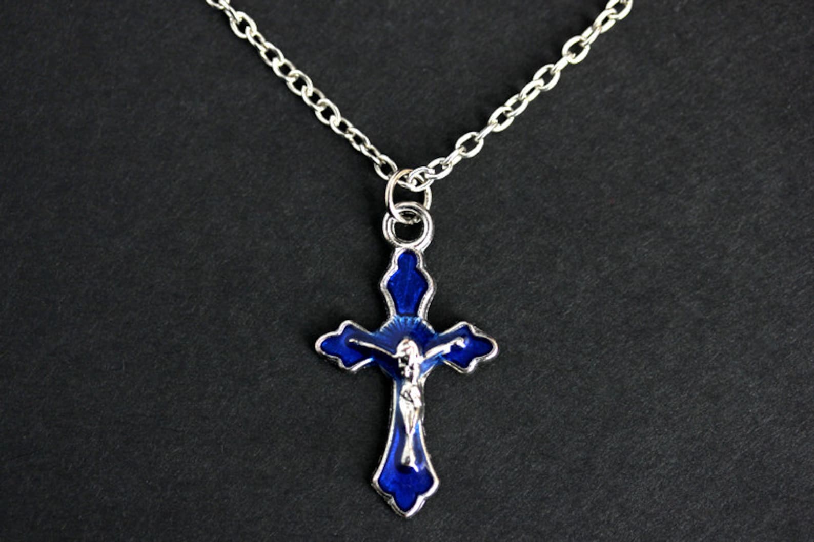 Cobalt Blue Cross Necklace. Christian Necklace. Royal Blue - Etsy