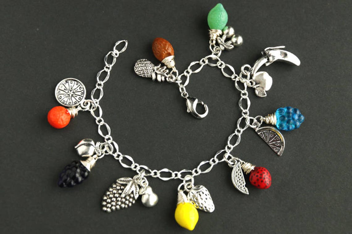 Fruits and Berries Bracelet. Charm Bracelet. Produce Bracelet. Food ...