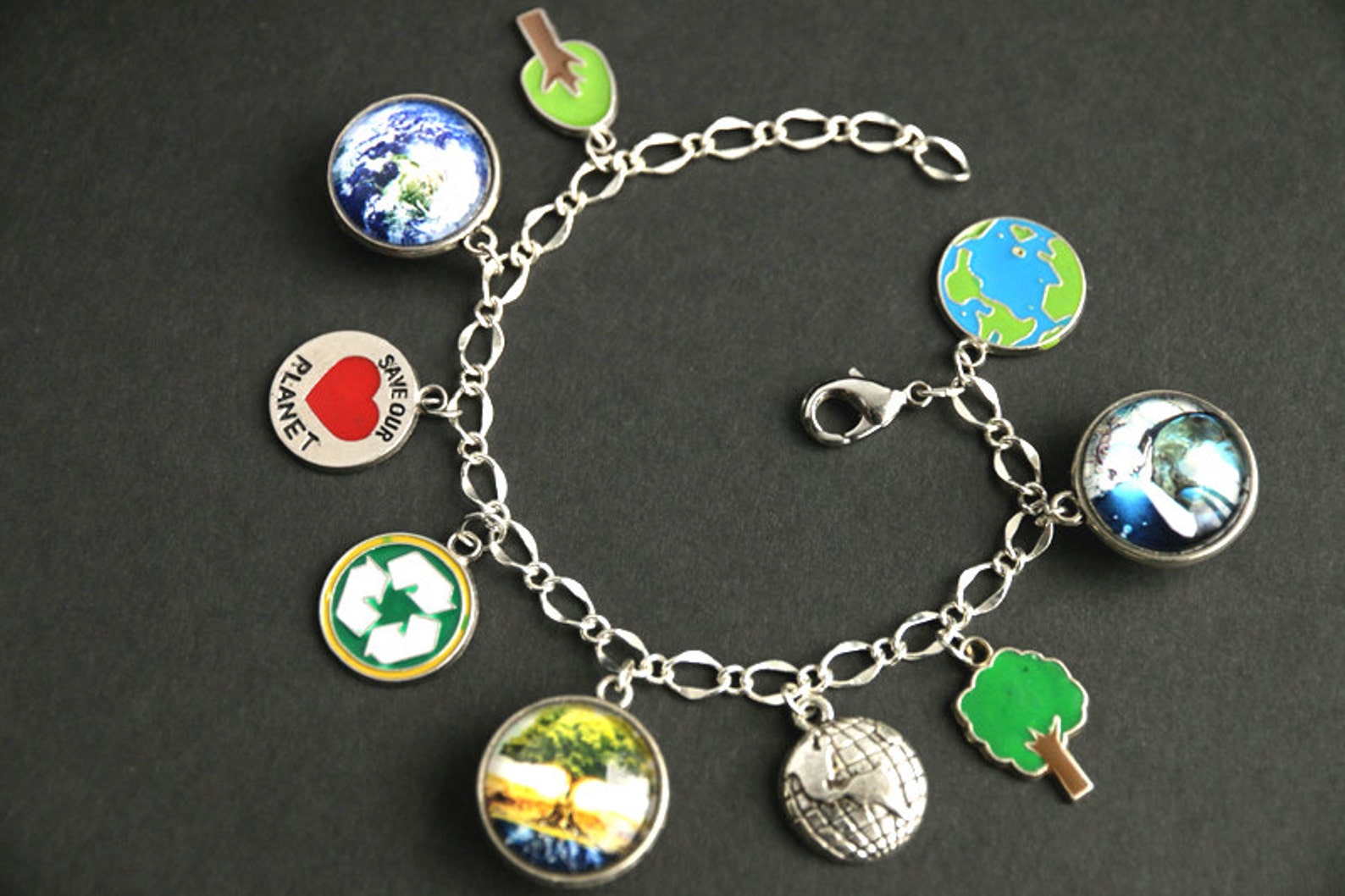 Save the Planet Bracelet. Earth Day Charm Bracelet. Recycle Bracelet ...