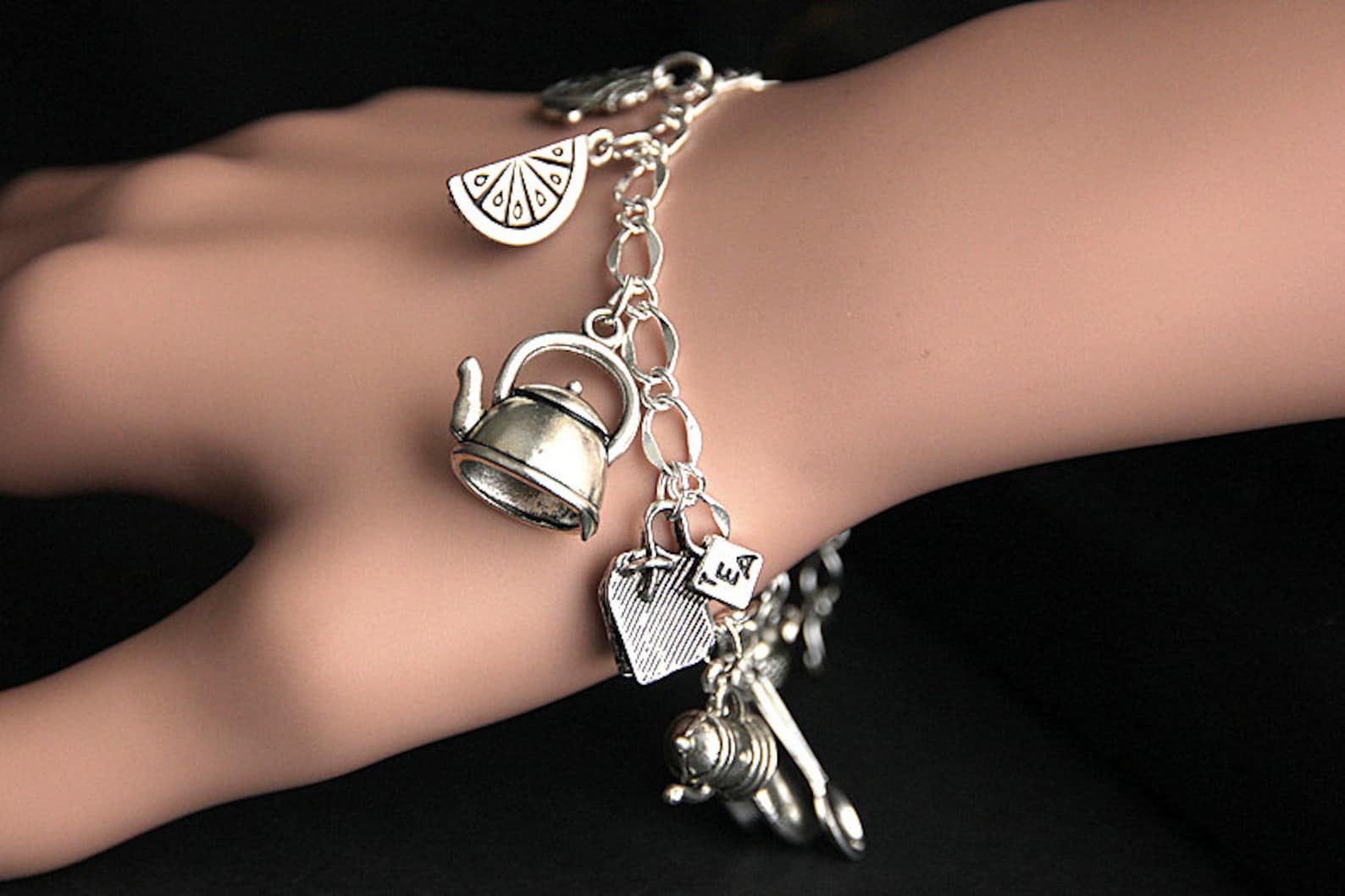 Tea Bracelet. Tea Time Charm Bracelet. Tea Lover Bracelet. Teapot ...