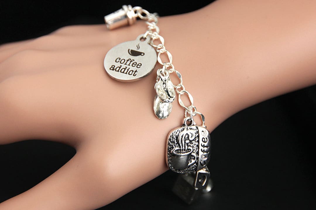 Coffee Bracelet. Coffee Addict Charm Bracelet. Coffee Lover Bracelet ...