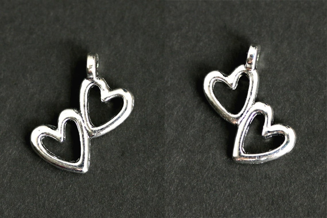 Double Heart Charm. Add-on Charm for Bracelet Charm or Necklace Charm ...
