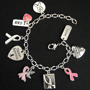 Cancer Bracelet. Cancer Survivor Charm Bracelet. Hope Bracelet. Breast ...