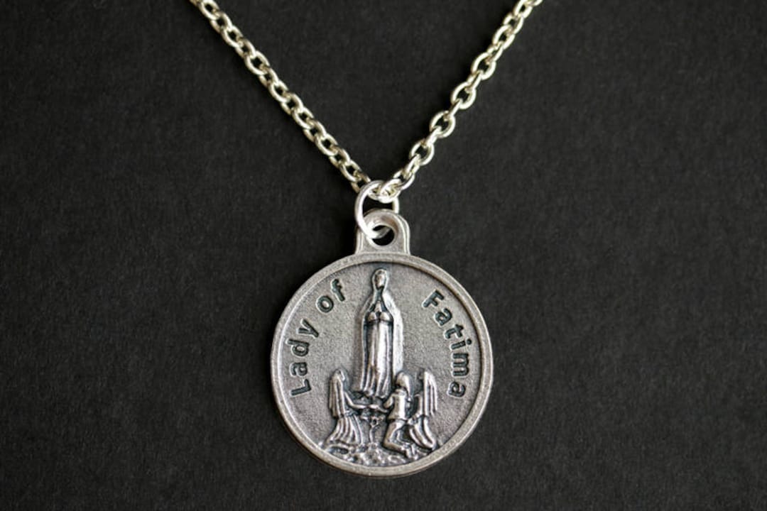Lady of Fatima Necklace. Fatima Prayer Necklace. Round Medal Necklace ...