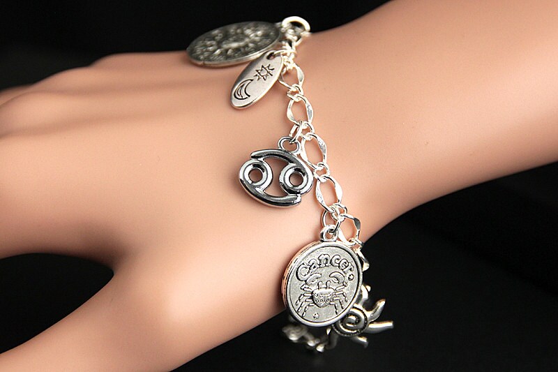 Cancer Bracelet. Cancer Charm Bracelet. Zodiac Bracelet. Sun | Etsy