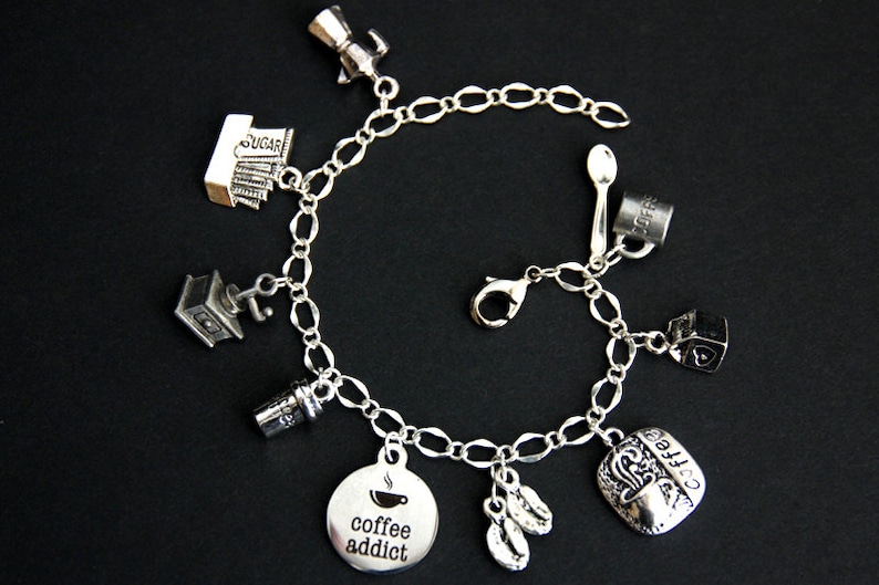Coffee Bracelet. Coffee Addict Charm Bracelet. Coffee Lover - Etsy
