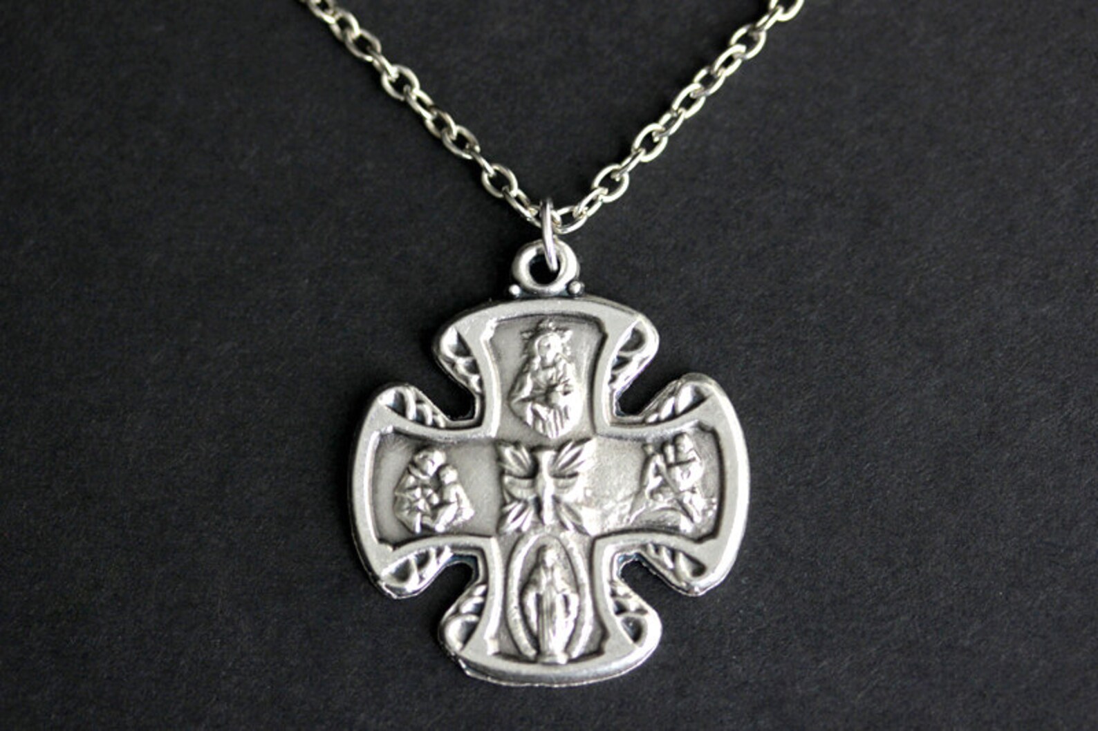 4 Way Medal Necklace. Catholic Necklace. Four Way Medal Charm Necklace ...