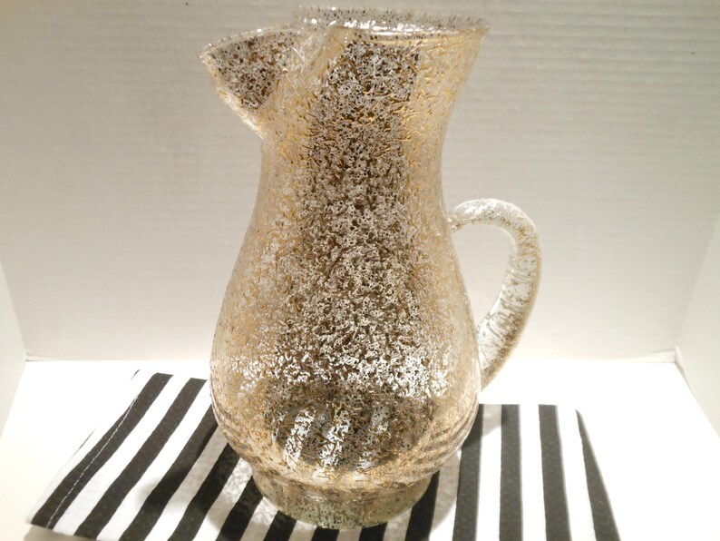 Vintage Mid-century Glass Pitcher/gold and White Splatter Pattern ...