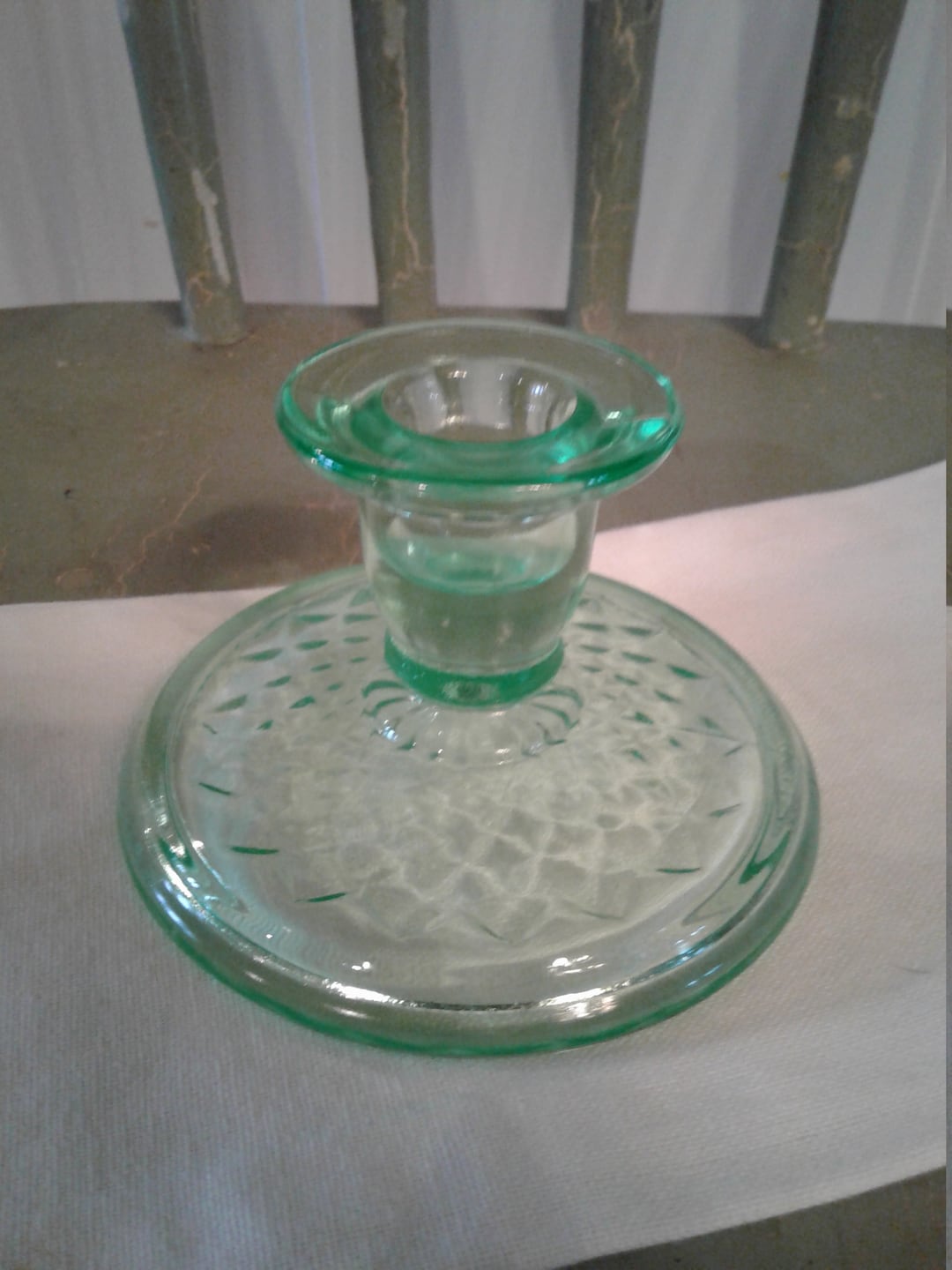 Antique Vaseline Glass Candle Stick/diamond Quilted Pattern - Etsy