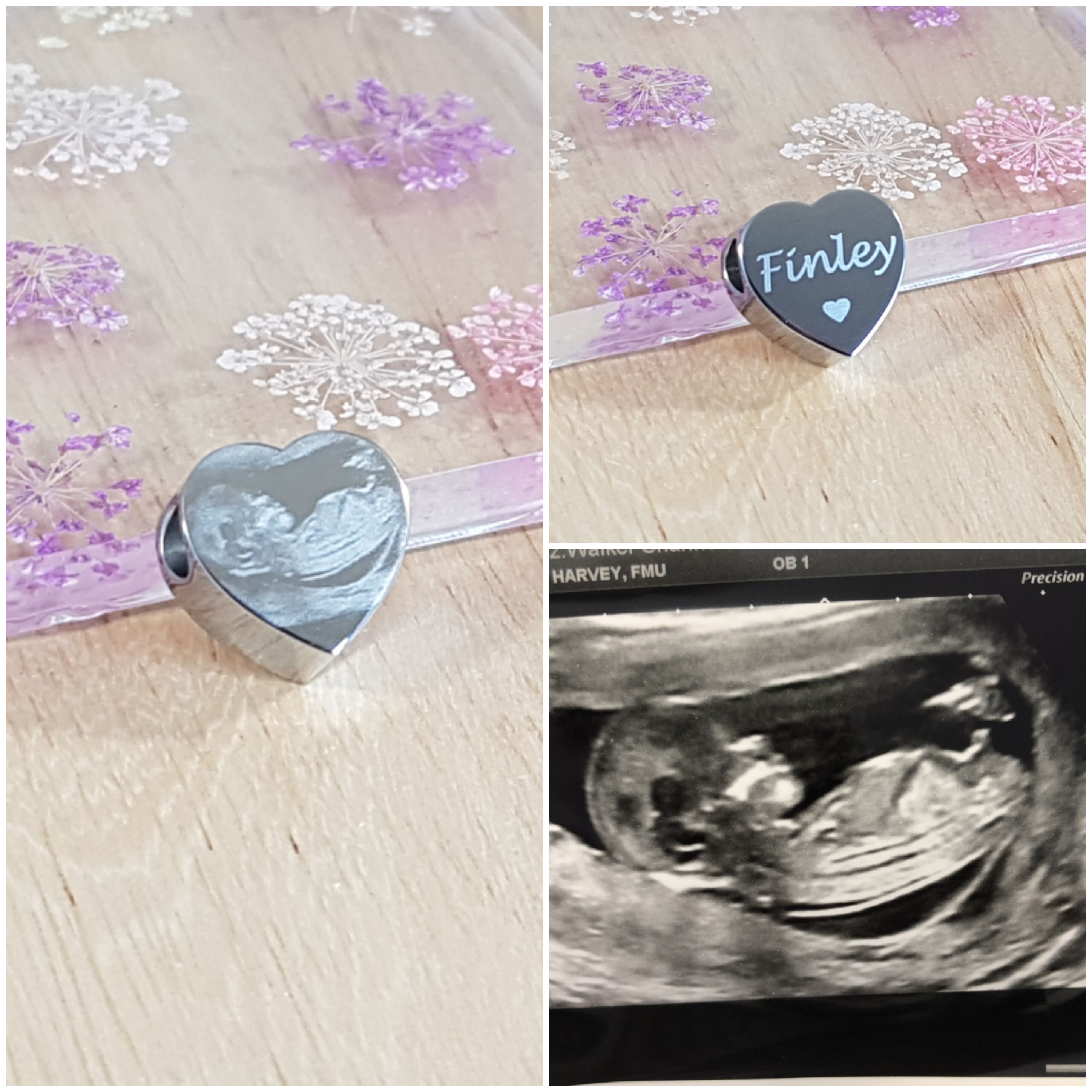 Baby Shower Gift, Personalised Scan Photo Engraved Heart Charm, 3D Scan ...