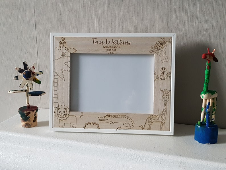 Children's Personalised Photo Frame, Zoo Animal Themed for Nursery or ...