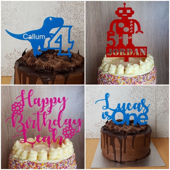 Kids Birthday Cake Topper Acrylic Huge Range of Colours and | Etsy