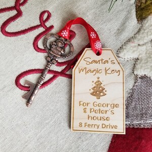 Magic Key for Santa, Double Sided Personalised Wooden Tag, No Chinmey ...
