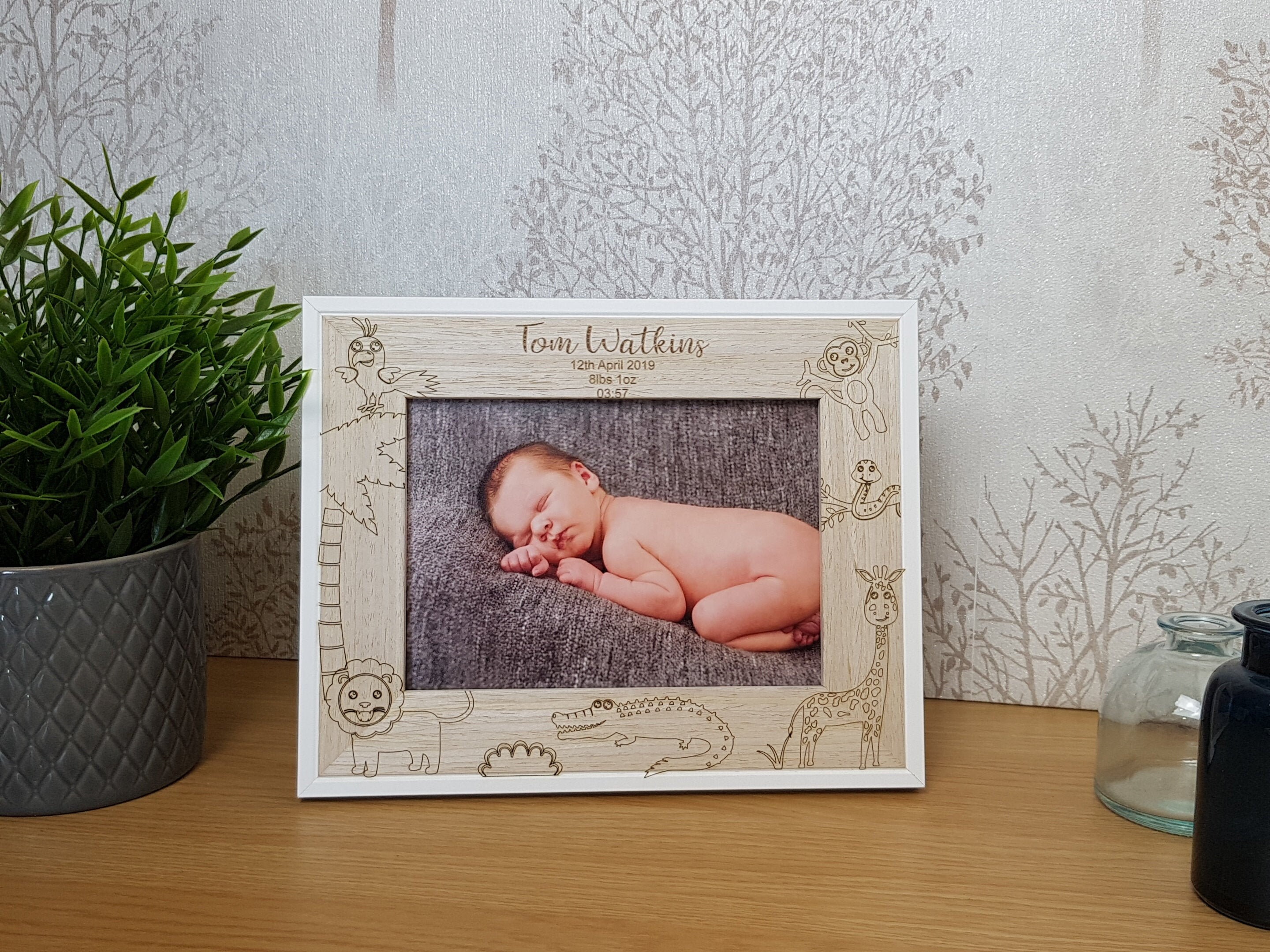 Children's Personalised Photo Frame, Zoo Animal Themed for Nursery or ...