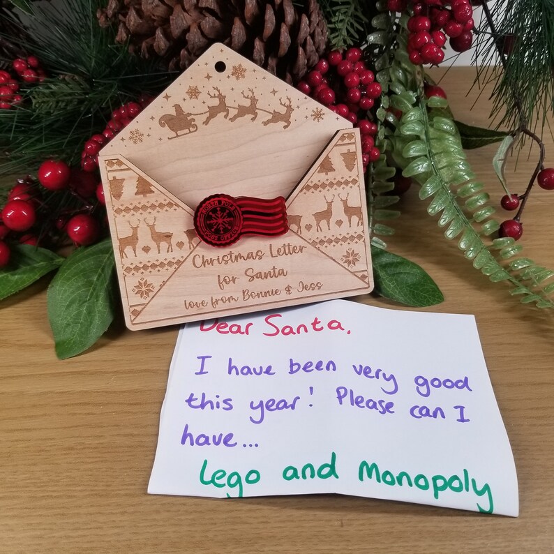 Personalised Wooden Santa Gift List Letter Holder, Father Christmas ...