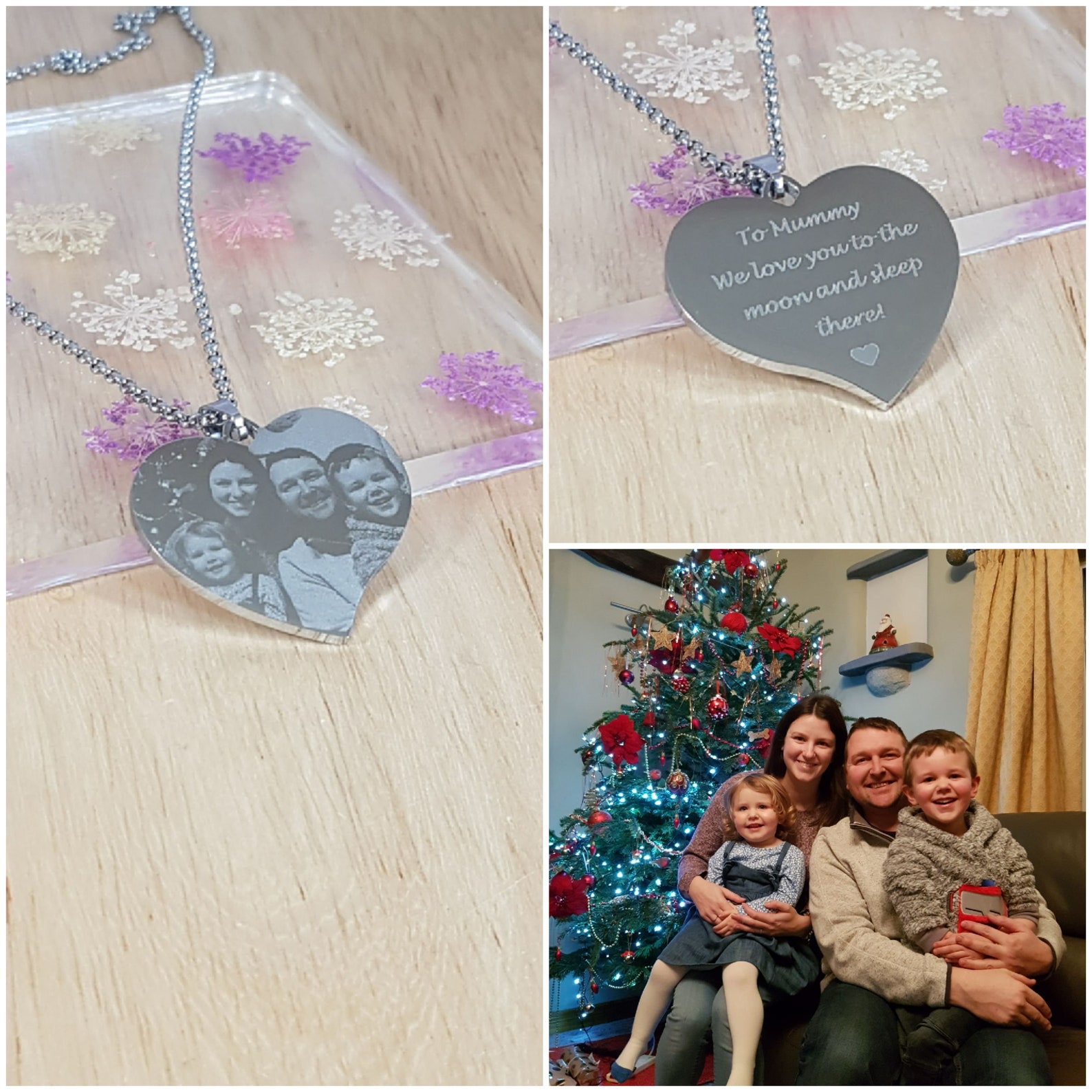 Photo Engraved Necklace, Flared Heart Pendant , Birthday, Christmas ...