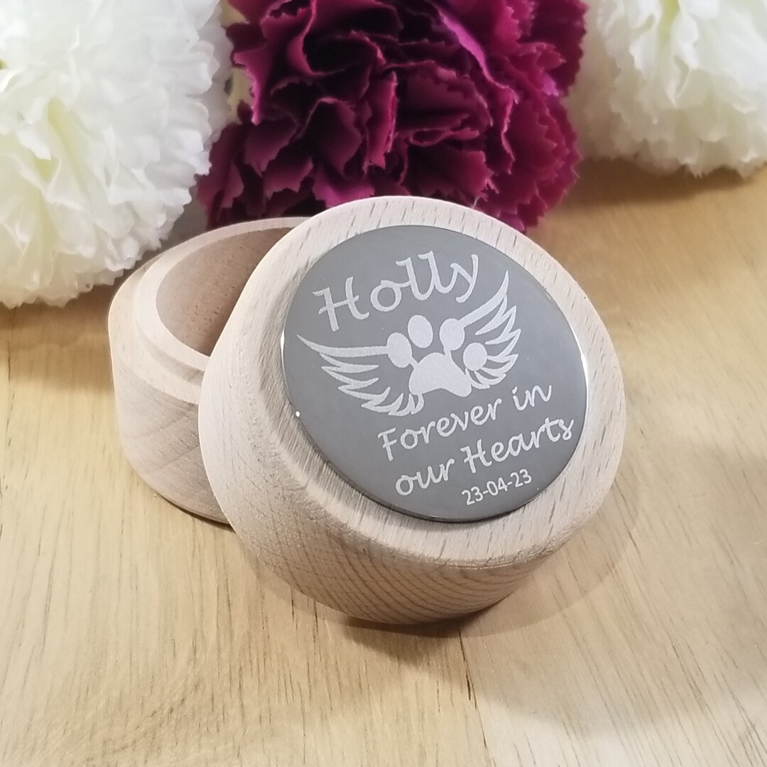 Pet Hair Memorial Box With Paw Print Wing Design Add Any Text or Add a ...