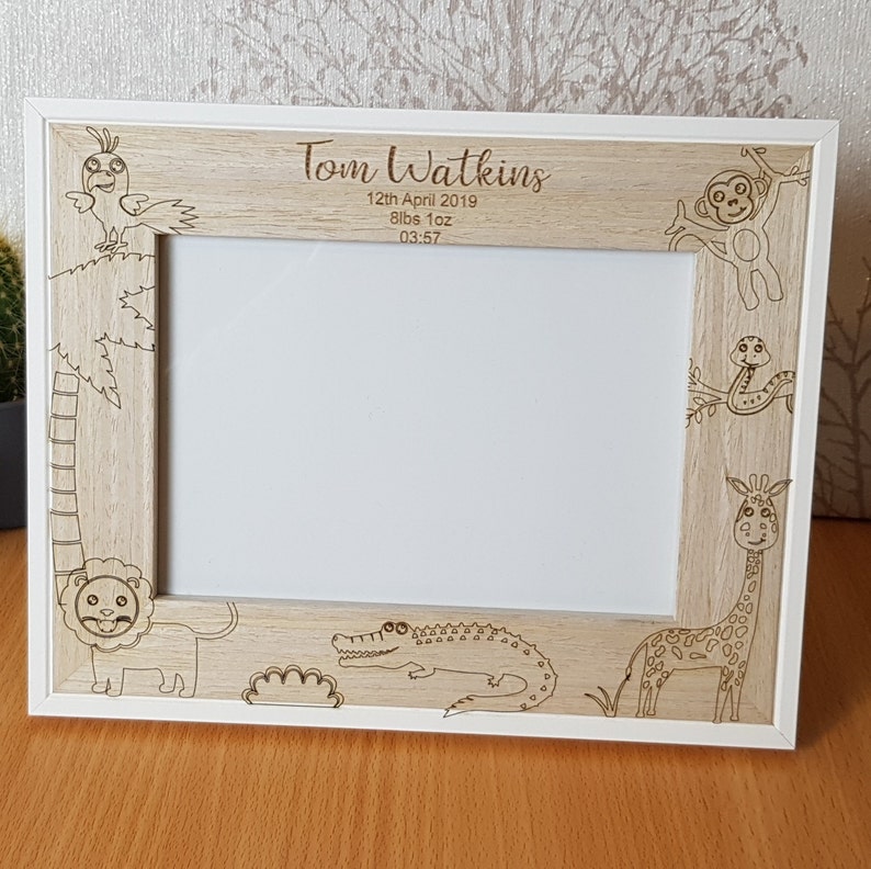 Children's Personalised Photo Frame, Zoo Animal Themed for Nursery or ...