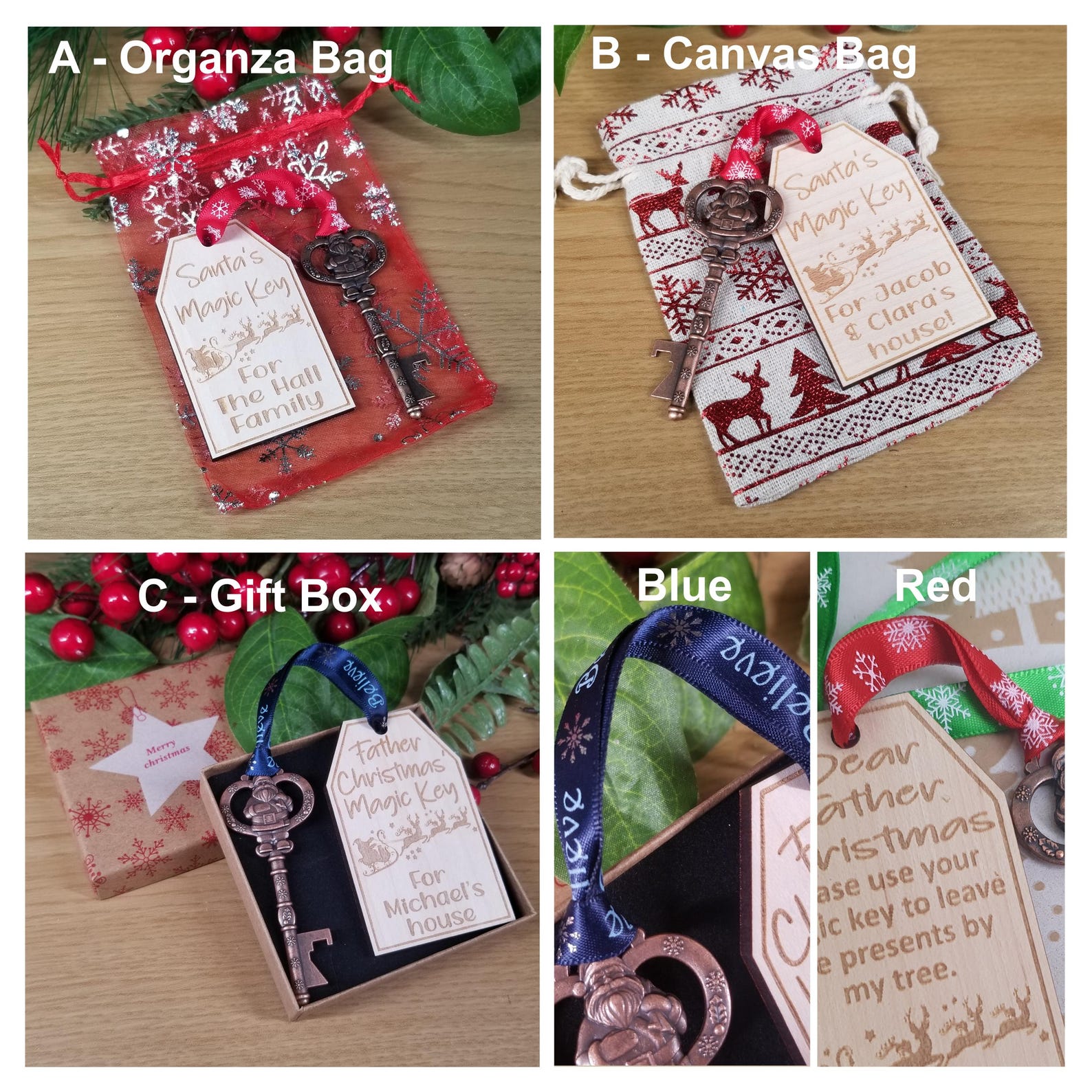 Magic Key for Santa, Double Sided Personalised Wooden Tag, No Chinmey ...