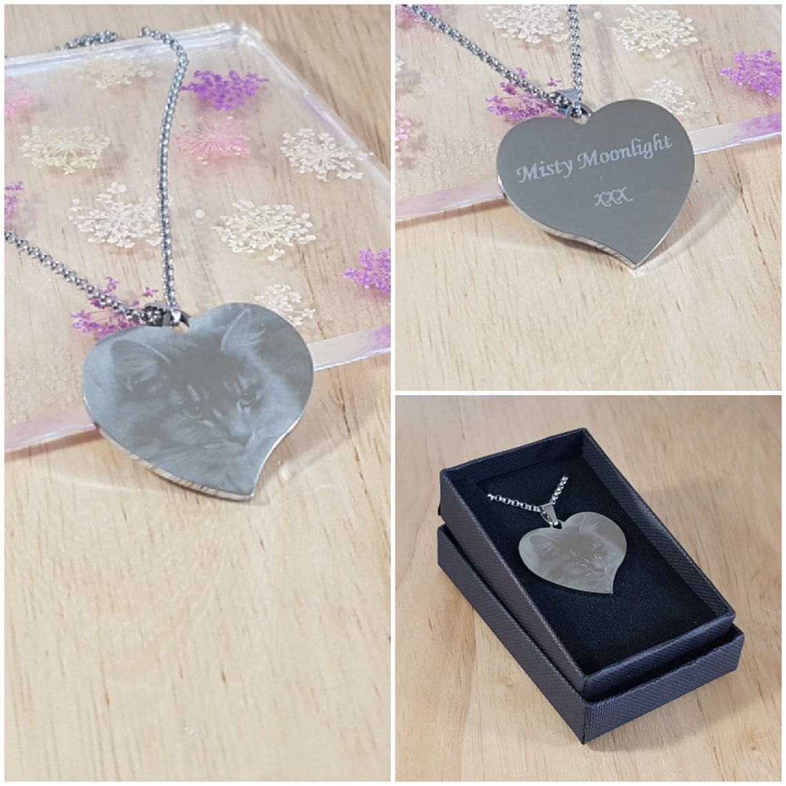 Photo Engraved Necklace Flared Heart Pendant Birthday - Etsy