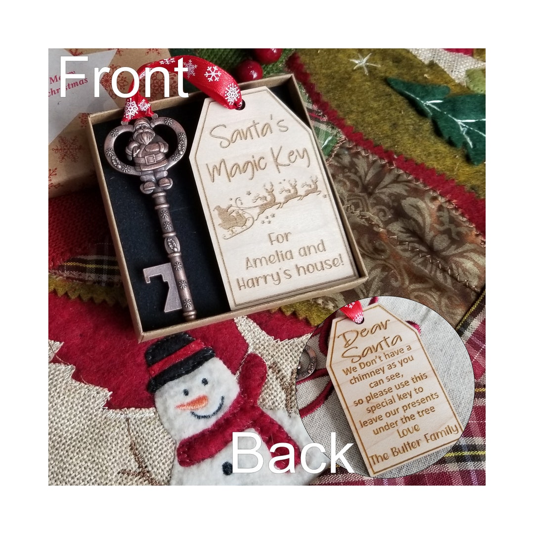 Magic Key for Santa, Double Sided Personalised Wooden Tag, No Chinmey ...