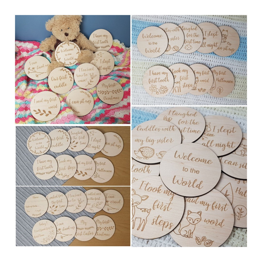 Personalised Baby Milestone Development Photo Prop Discs, New Born or ...