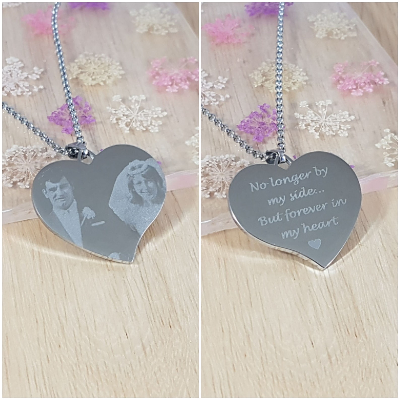 Photo Engraved Necklace, Flared Heart Pendant , Birthday, Christmas ...