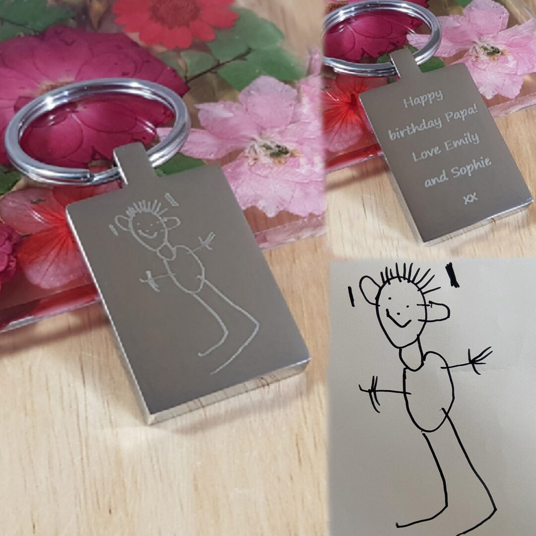 Childs Drawing Keyring Photo Engraved, Personalised Gift, Free ...