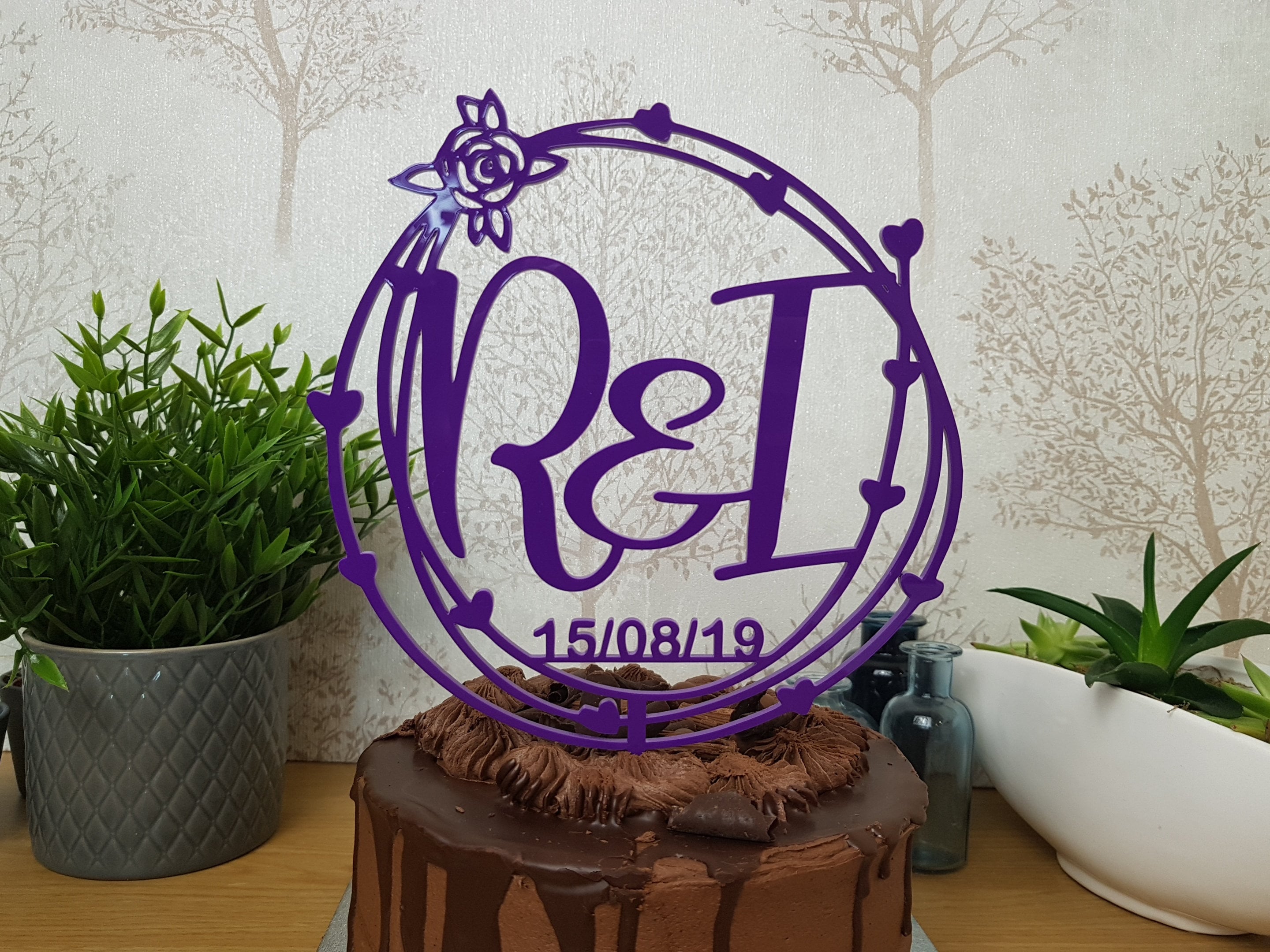 Wedding Personalised Cake Topper, Flower Circle With Initials or ...