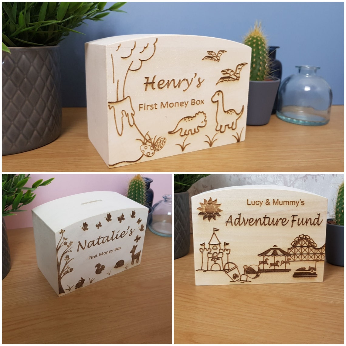 Children's First Money Box, Personalised With Any Text, Dinosaur ...