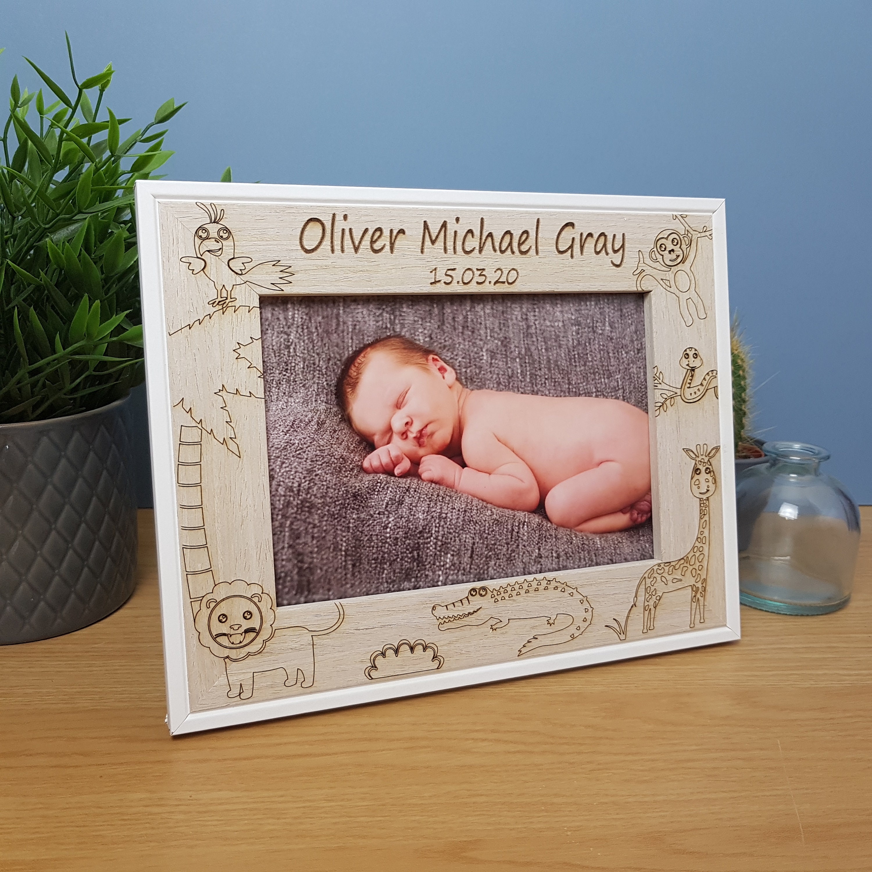 Children's Personalised Photo Frame, Zoo Animal Themed for Nursery or ...