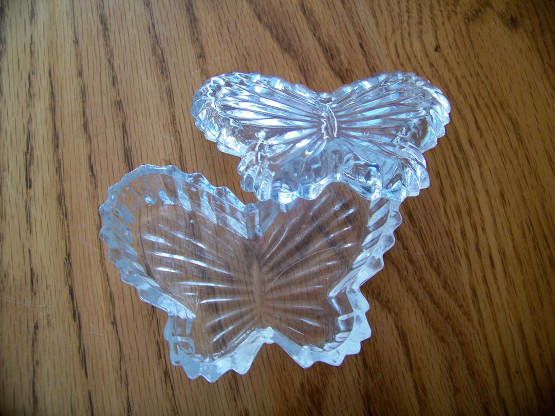 Vintage Clear Glass Butterfly Shaped Trinket Dish With Lid - Etsy