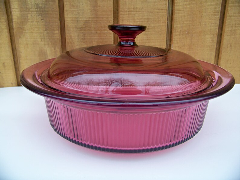 Vision Cranberry Casserole Corning Ware Bowl Dish With Lid, Ribbed Side ...