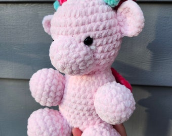 Crochet Strawberry Dragon Plushie, Strawberry Dragon, Dragon Plush ...