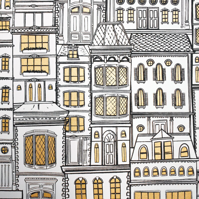 Downtown City Illustration Screenprint 16x20 Hand Drawn - Etsy